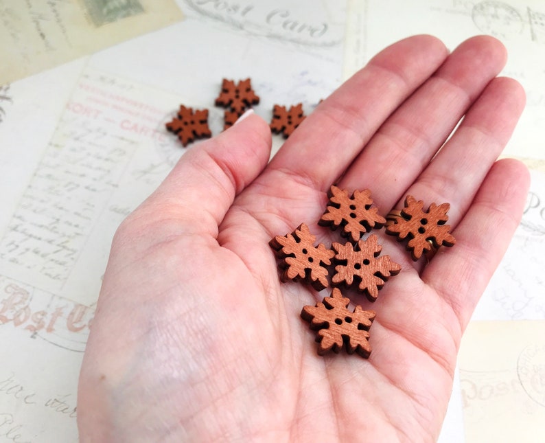 Wooden Buttons Snowflake Shaped Dark Wooden Buttons Winter - Etsy
