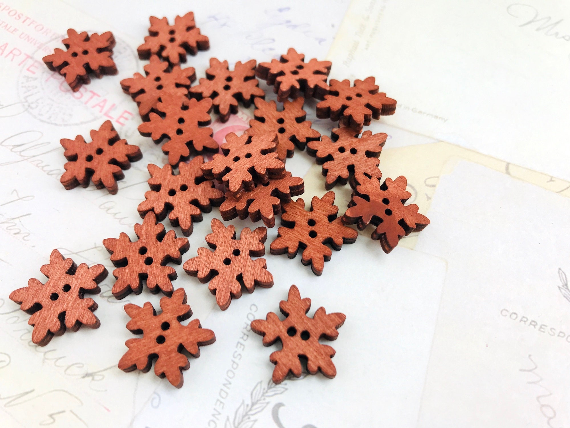 Wooden Buttons Snowflake Shaped Dark Wooden Buttons Winter | Etsy