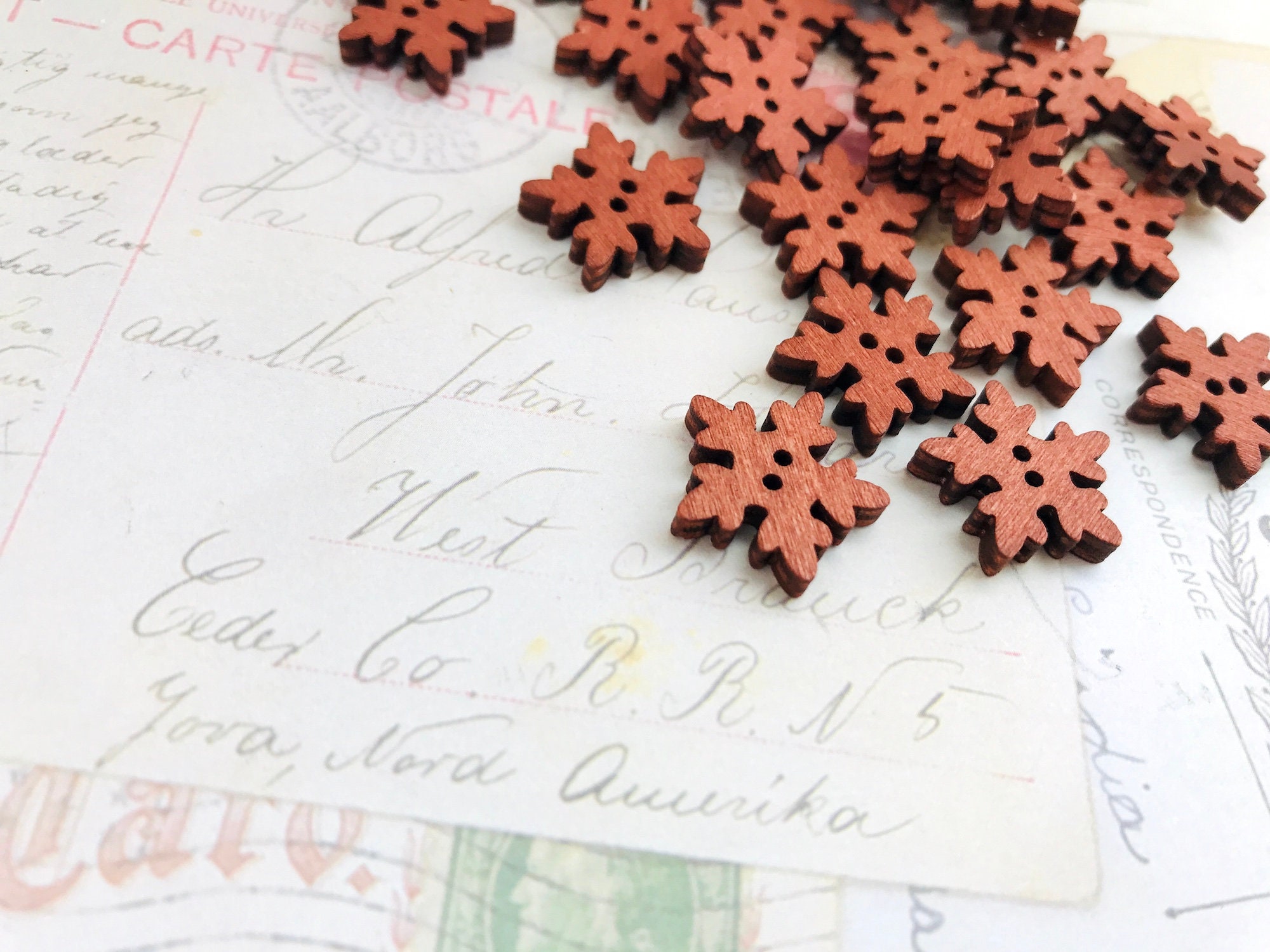 Wooden Buttons Snowflake Shaped Dark Wooden Buttons Winter | Etsy