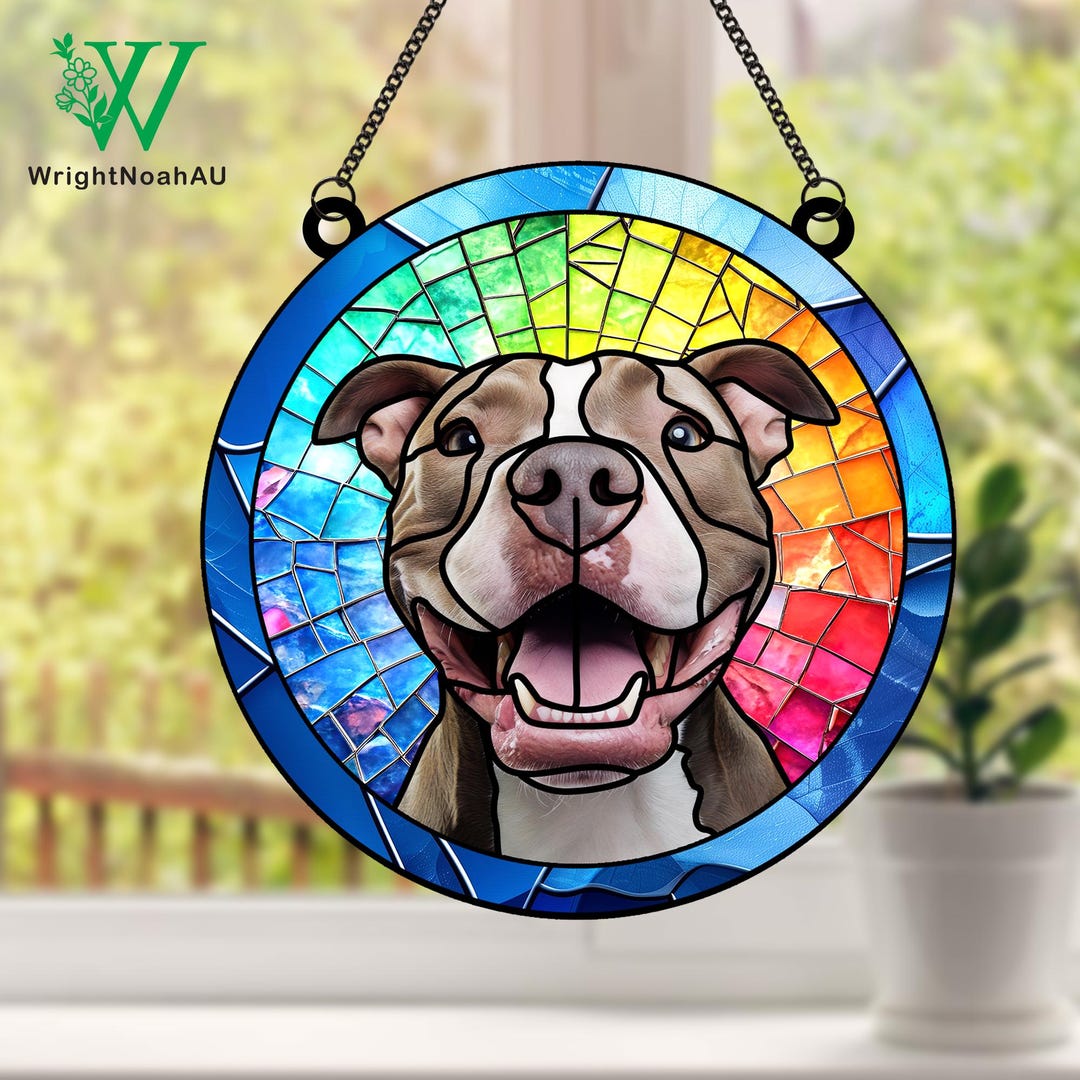 Personalized Dog Stained Glass Window Hanging, Custom Pet Portrait ...