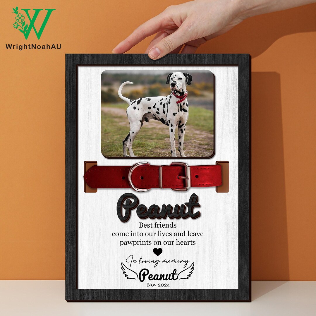 Personalized Dog Memorial Wood Frame With Collar Holder, Personalized ...
