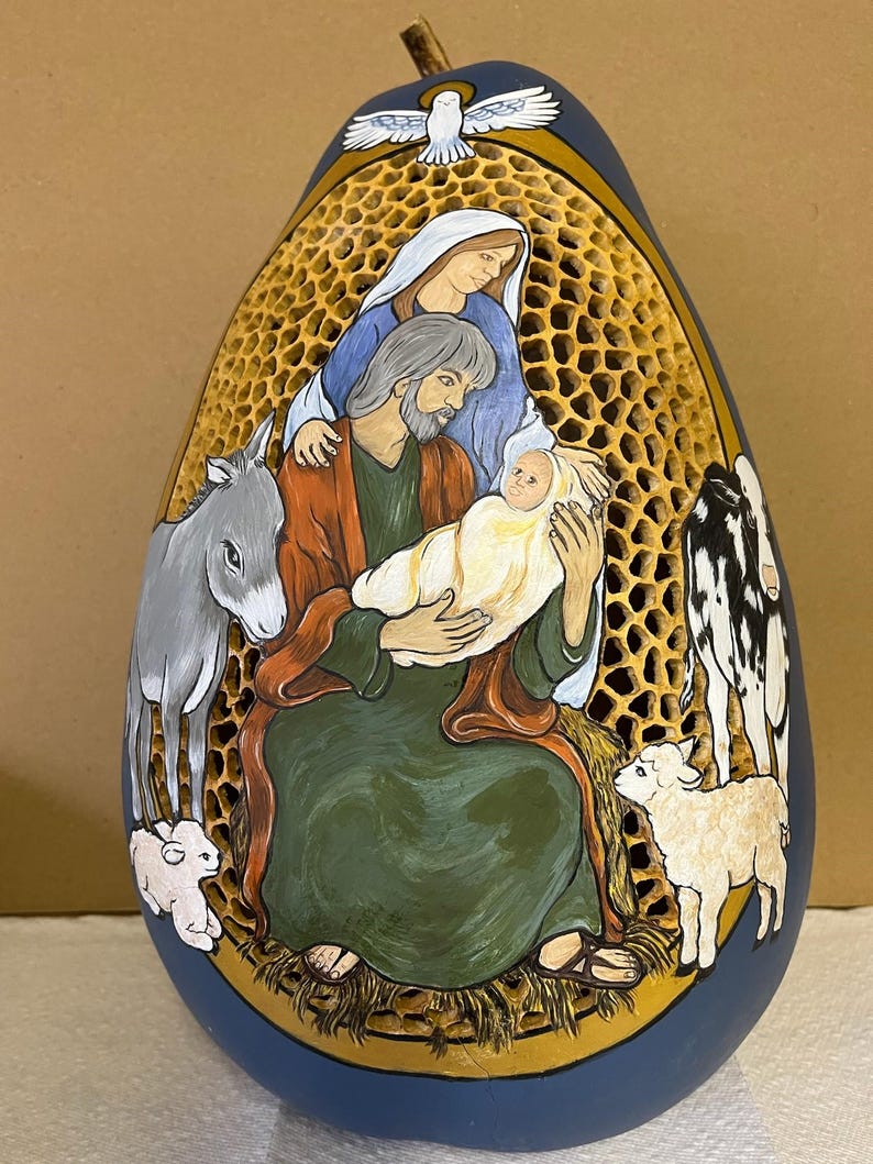 Carved & Painted Nativity Lamp - Etsy