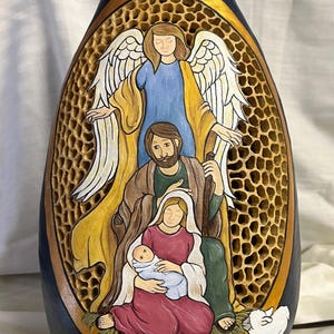 Carved & Painted Gourd Lamp (nativity) - Etsy