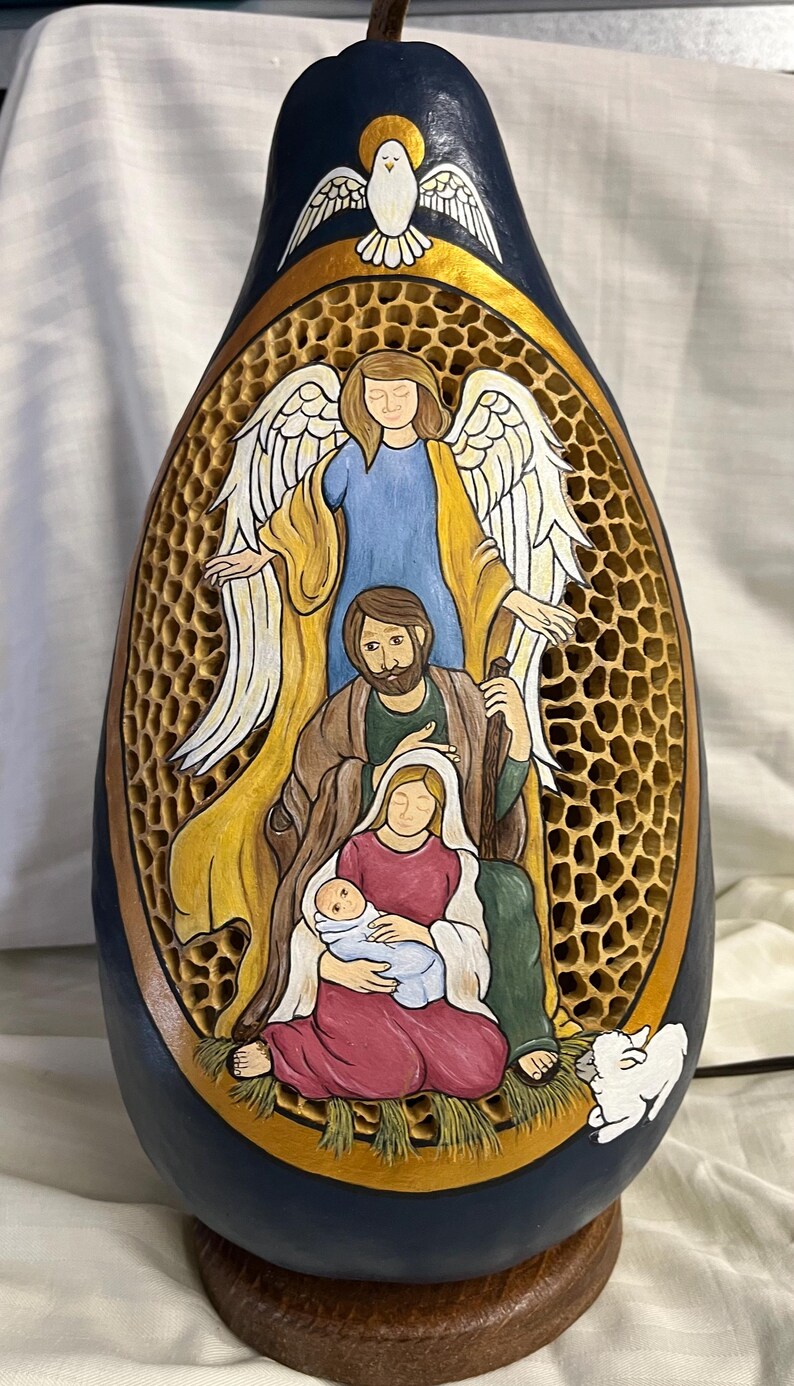 Carved & Painted Gourd Lamp (nativity) - Etsy