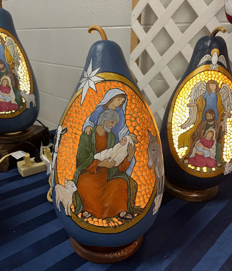 Carved & Painted Nativity Lamp - Etsy