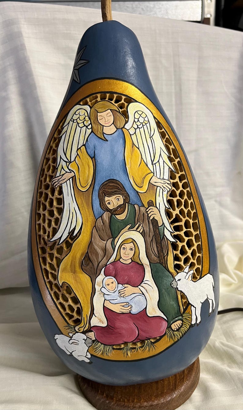 Carved & Painted Gourd Lamp (nativity) - Etsy