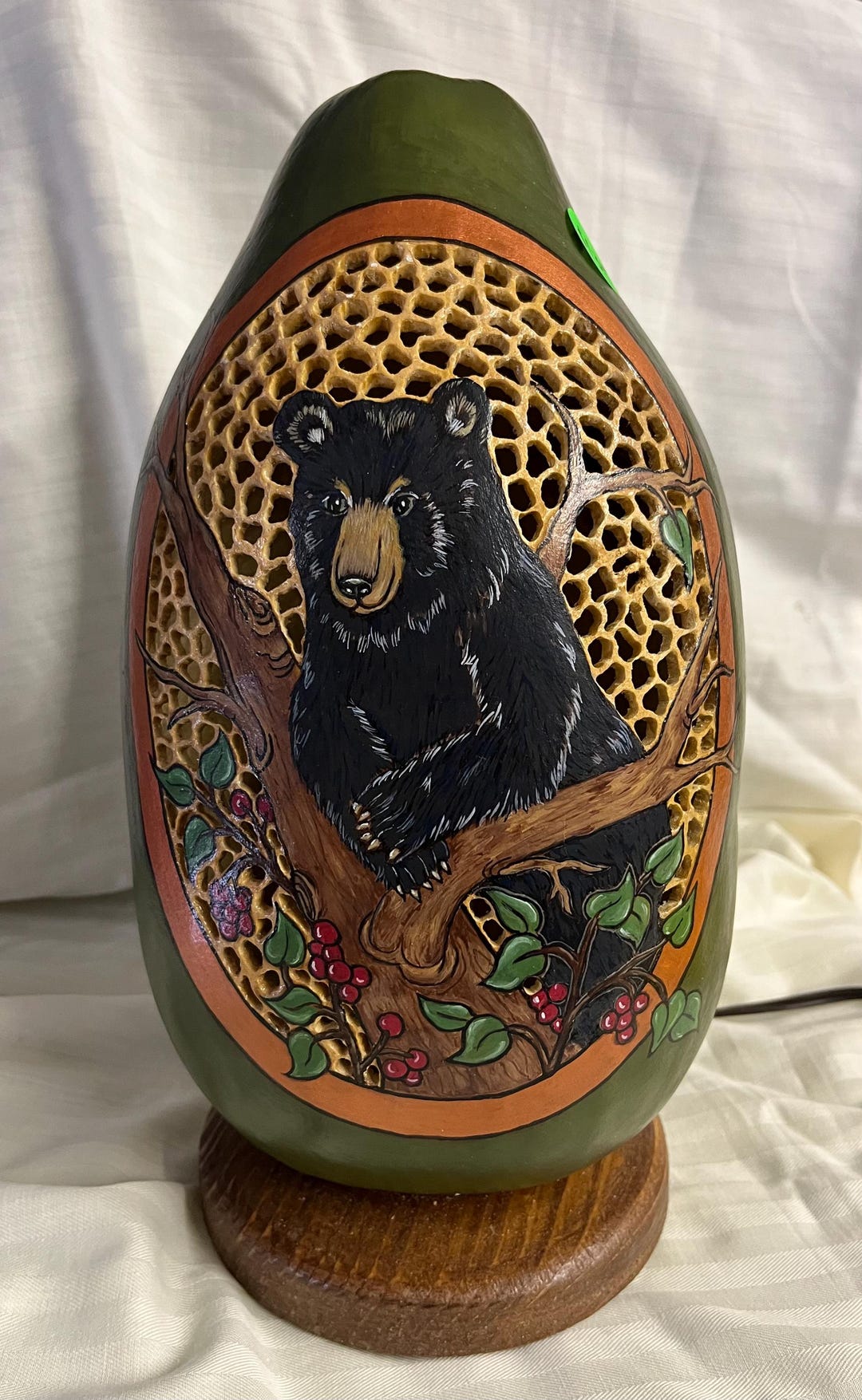 Carved & Painted Gourd Lamp (black Bear) - Etsy