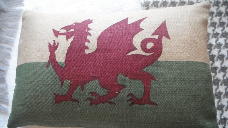 Hand Printed Heritage Welsh Flag Cushion Cover - Etsy