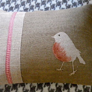Hand Printed Brown Robin Cushion Cover - Etsy