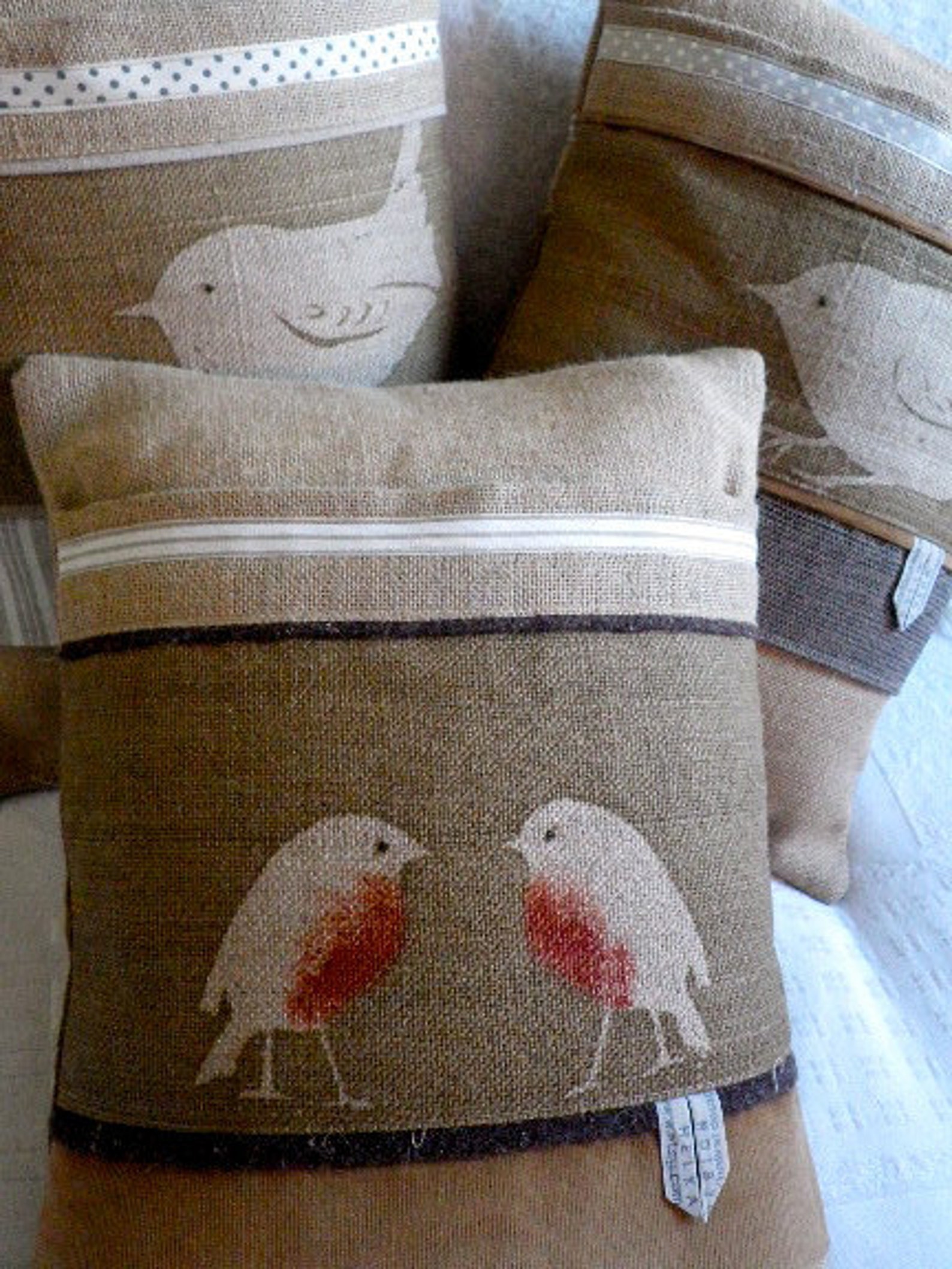 Hand Printed Brown Robin Cushion Cover - Etsy