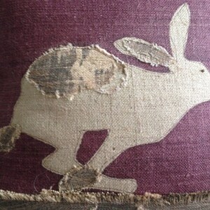 Handprinted Mulberry Hessian Applique Hare Cushion Cover - Etsy UK