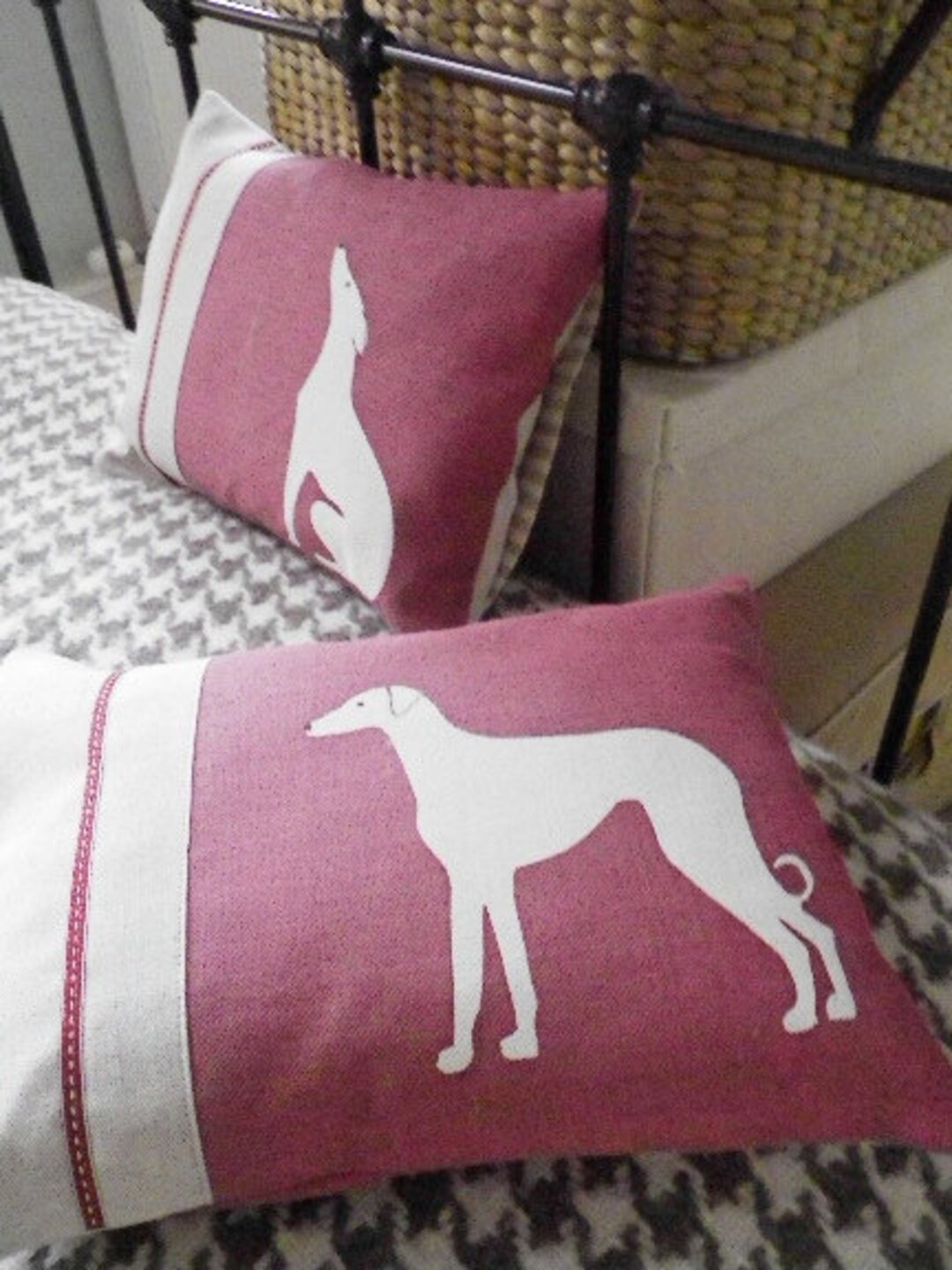 Hand Printed Raspberry Red Standing Hound Cushion Cover - Etsy