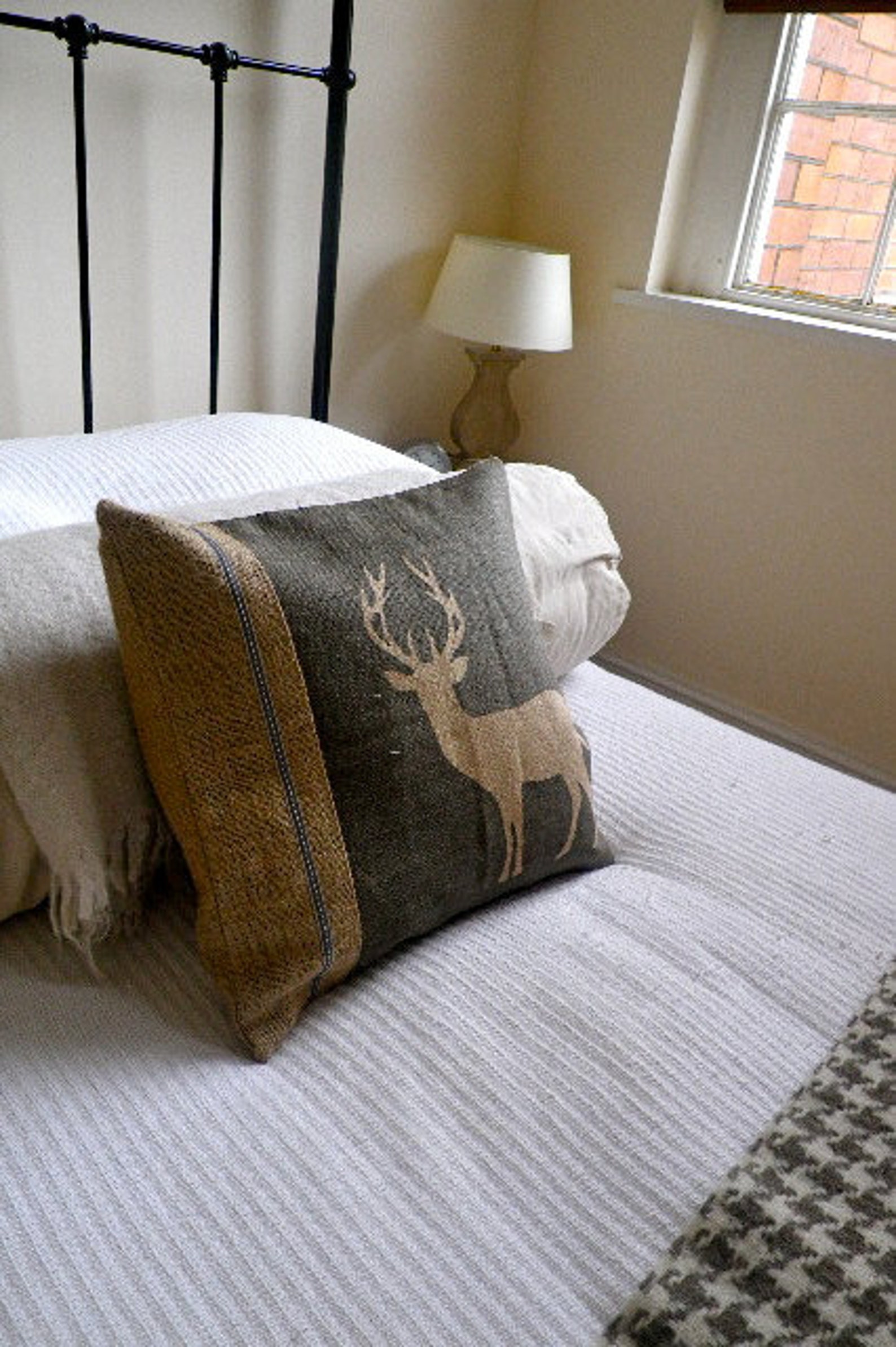 Hand Printed Rustic Soft Charcoal Stag Cushion Cover - Etsy