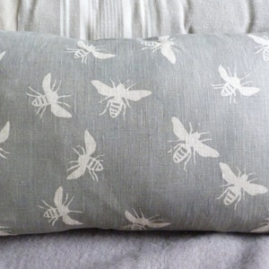 Hand Printed Muted Grey Linen Bee Cushion Cover - Etsy