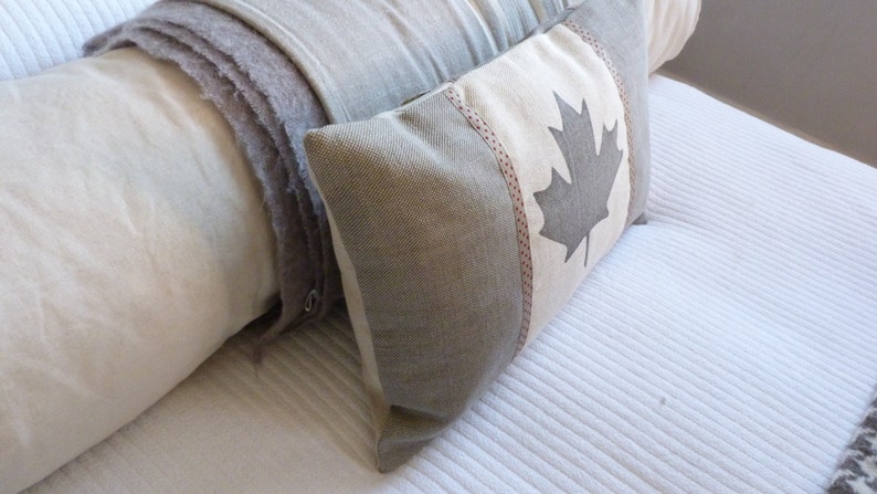 Hand printed dove grey Canadian flag pillow cover | Etsy