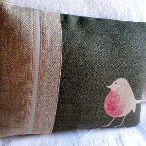 Hand Printed Rustic Olive Green Robin Cushion Cover - Etsy Australia