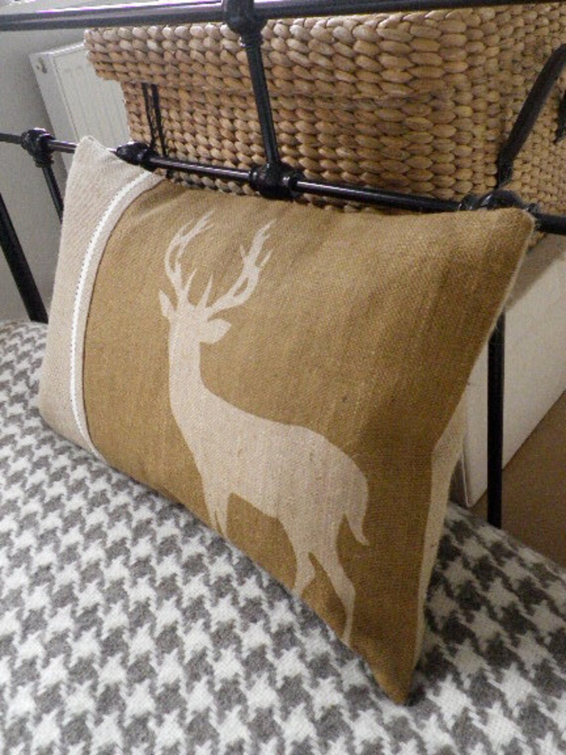 New Hand Printed Natural Rustic Stag Cushion Cover - Etsy