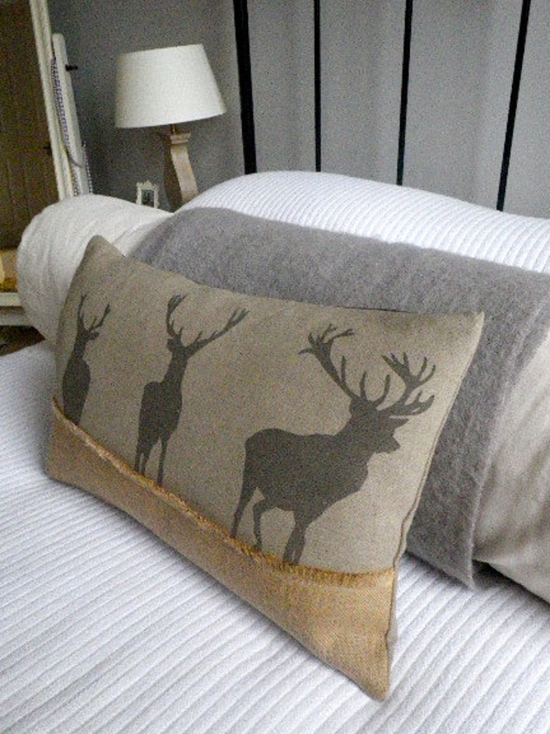 Hand Printed Triple Stags Cushion Cover - Etsy