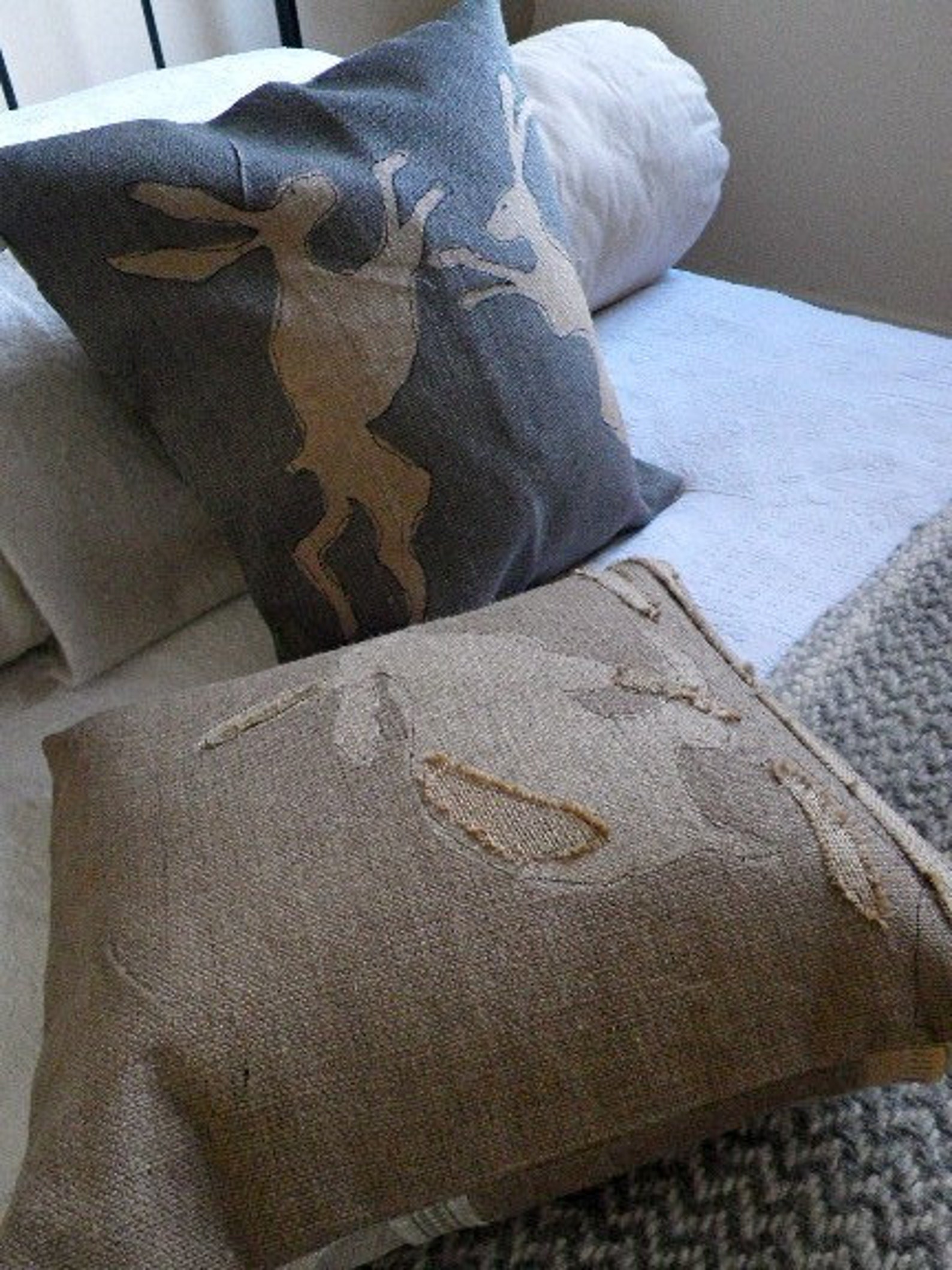 Hand Printed Rustic Hessian Hare Cushion Cover - Etsy