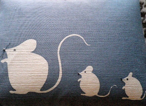 Hand Printed Muted Blue Mouse Family Cushion Cover - Etsy UK