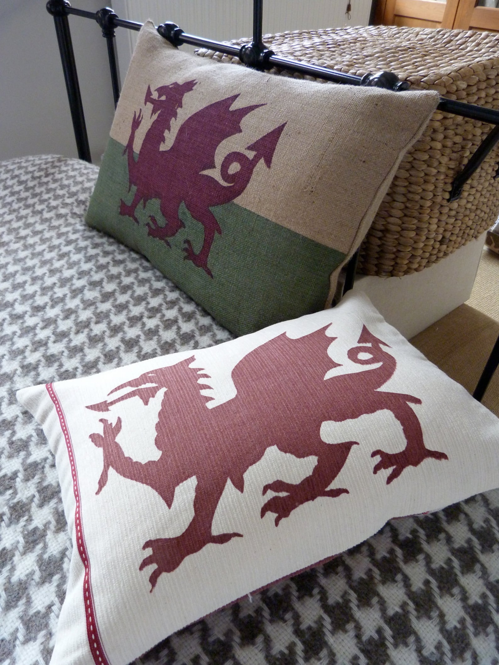 Hand printed heritage Welsh flag cushion cover | Etsy