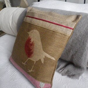Hand Printed Brown Robin Cushion Cover - Etsy