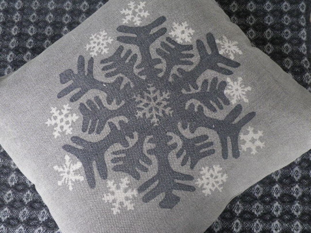 Hand Printed Grey Blue Snowflake Cushion Cover - Etsy