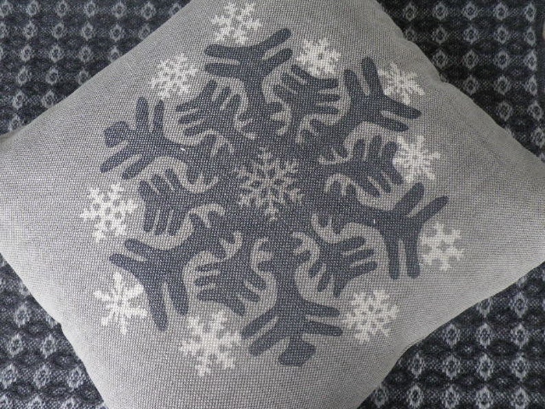 Hand Printed Grey Blue Snowflake Cushion Cover - Etsy