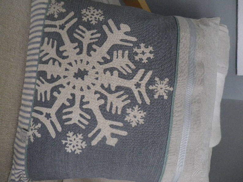 Hand Printed Grey Blue Snowflake Cushion Cover - Etsy