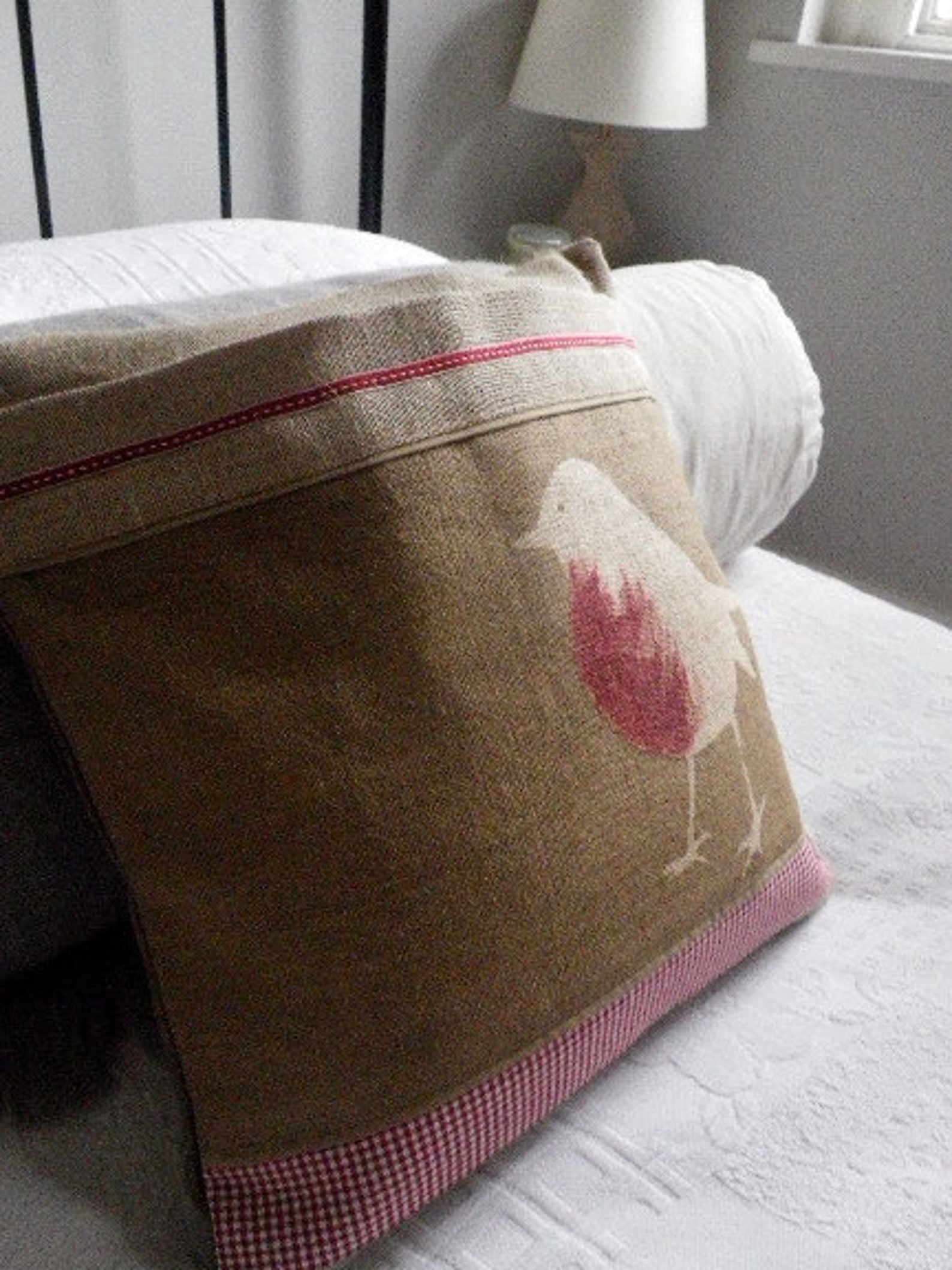Hand Printed Brown Robin Cushion Cover | Etsy