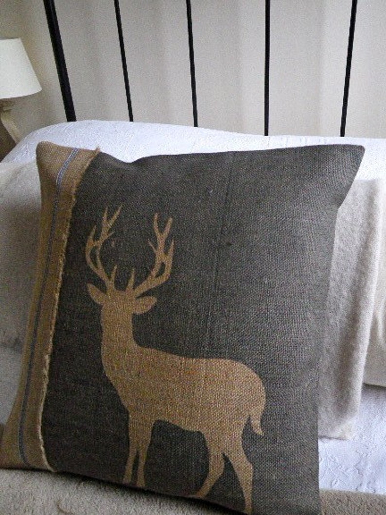 Handprinted Rustic Blues Stag Cushion Cover | Etsy