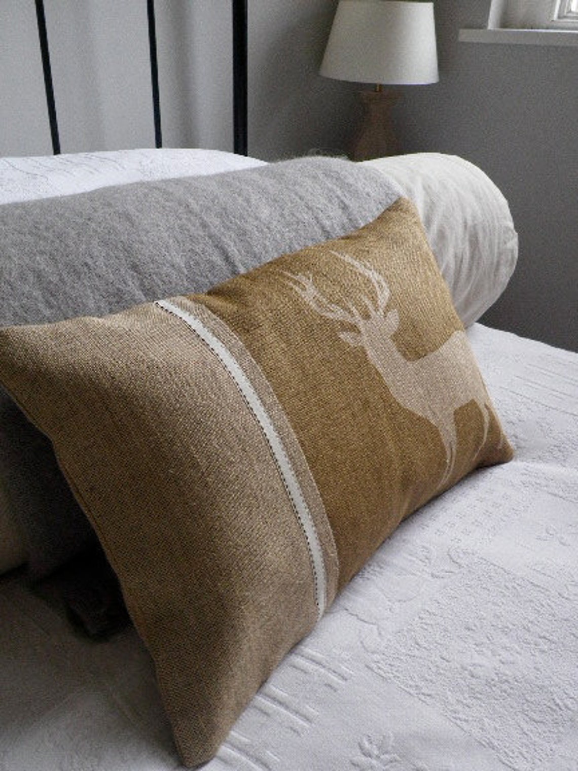 New Hand Printed Natural Rustic Stag Cushion Cover - Etsy