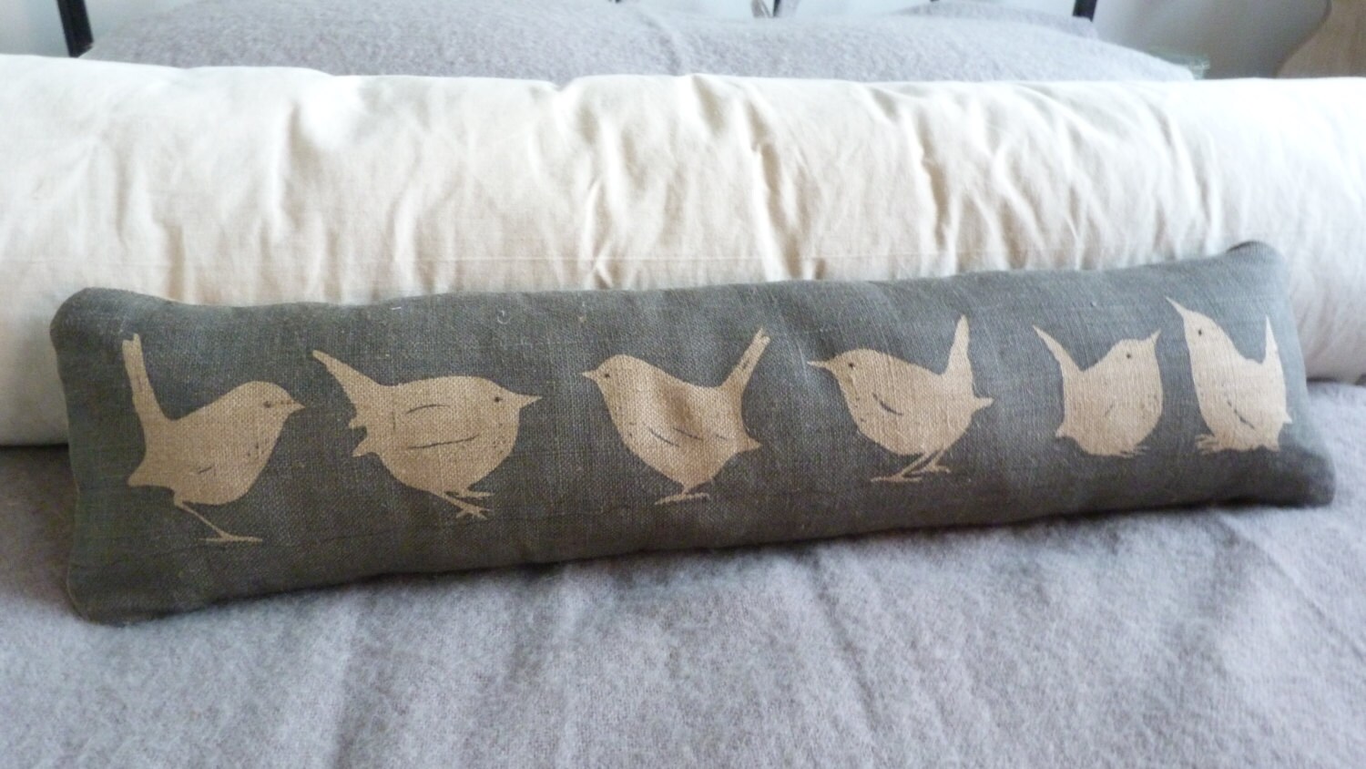 Handprinted Muted Blue Wren Bolster Cover - Etsy