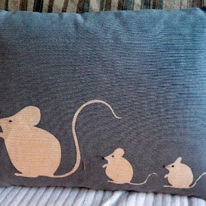 Hand Printed Muted Blue Mouse Family Cushion Cover - Etsy UK