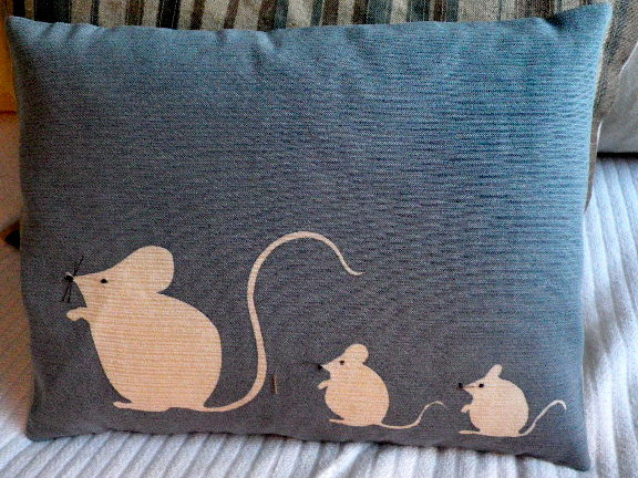 Hand Printed Muted Blue Mouse Family Cushion Cover - Etsy UK