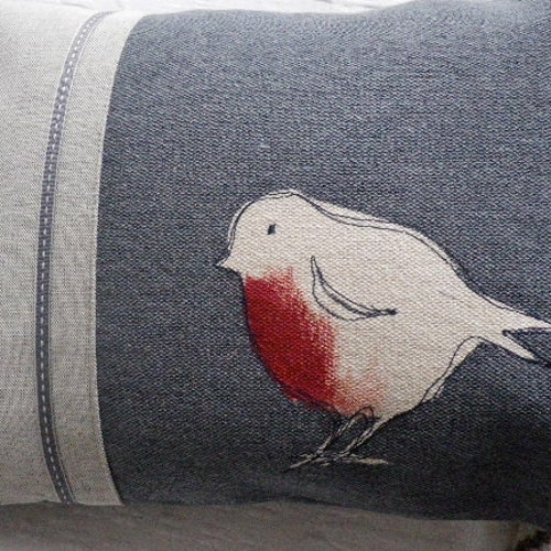 Hand Printed Brown Robin Cushion Cover - Etsy