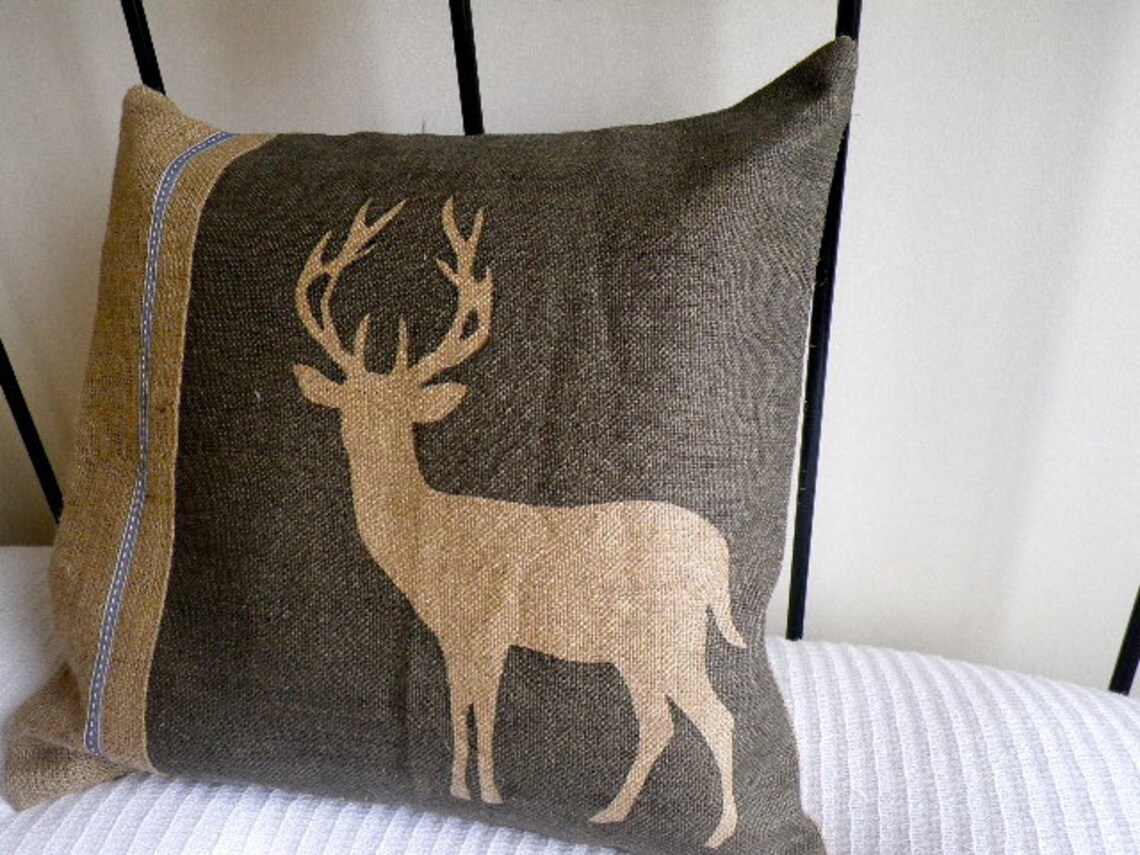 Hand Printed Rustic Soft Charcoal Stag Cushion Cover - Etsy