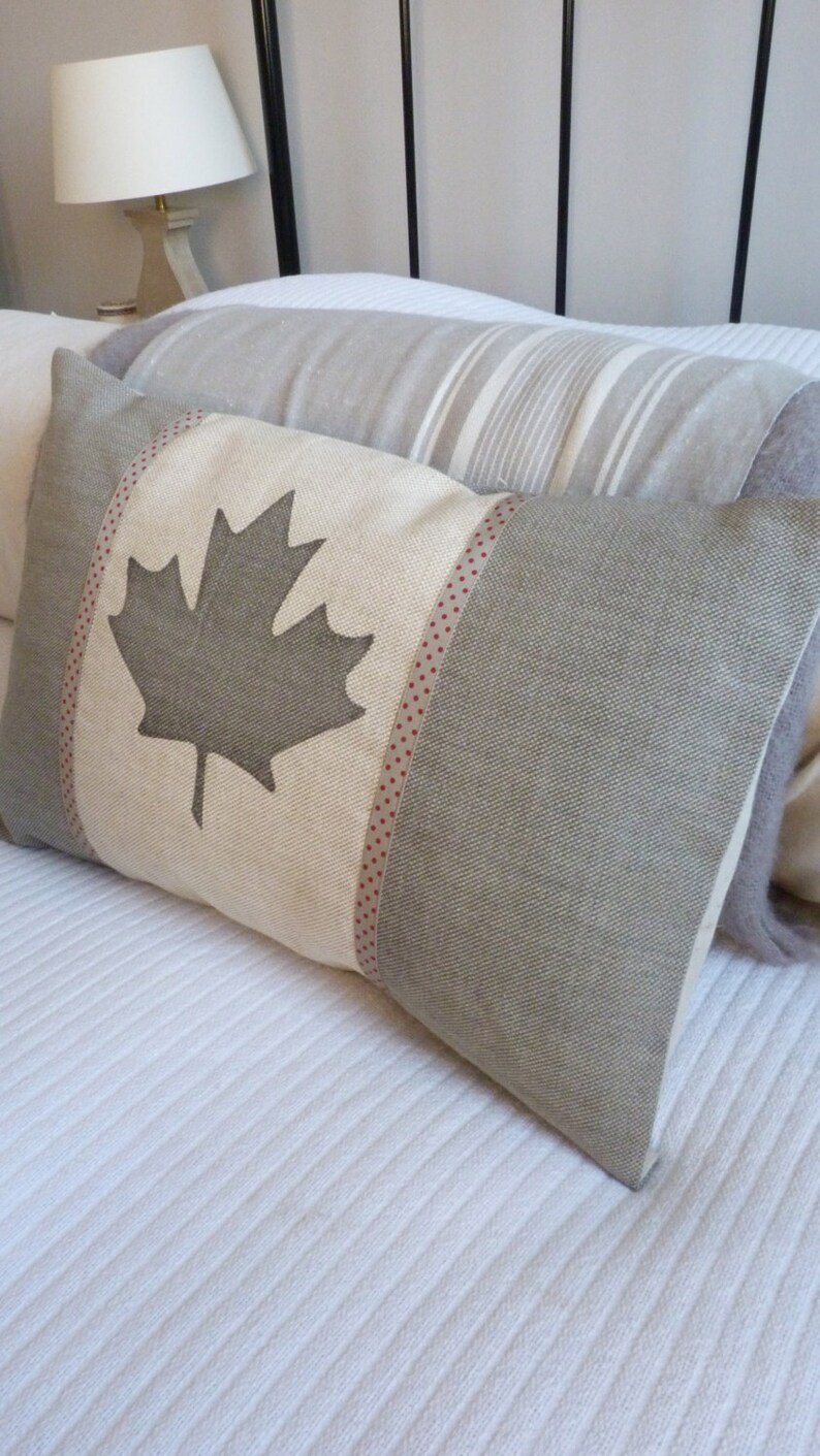 Hand printed dove grey Canadian flag pillow cover | Etsy