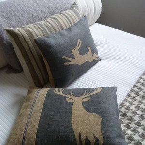 Hand Printed Deep Muted Blue Stag Cushion Cover - Etsy