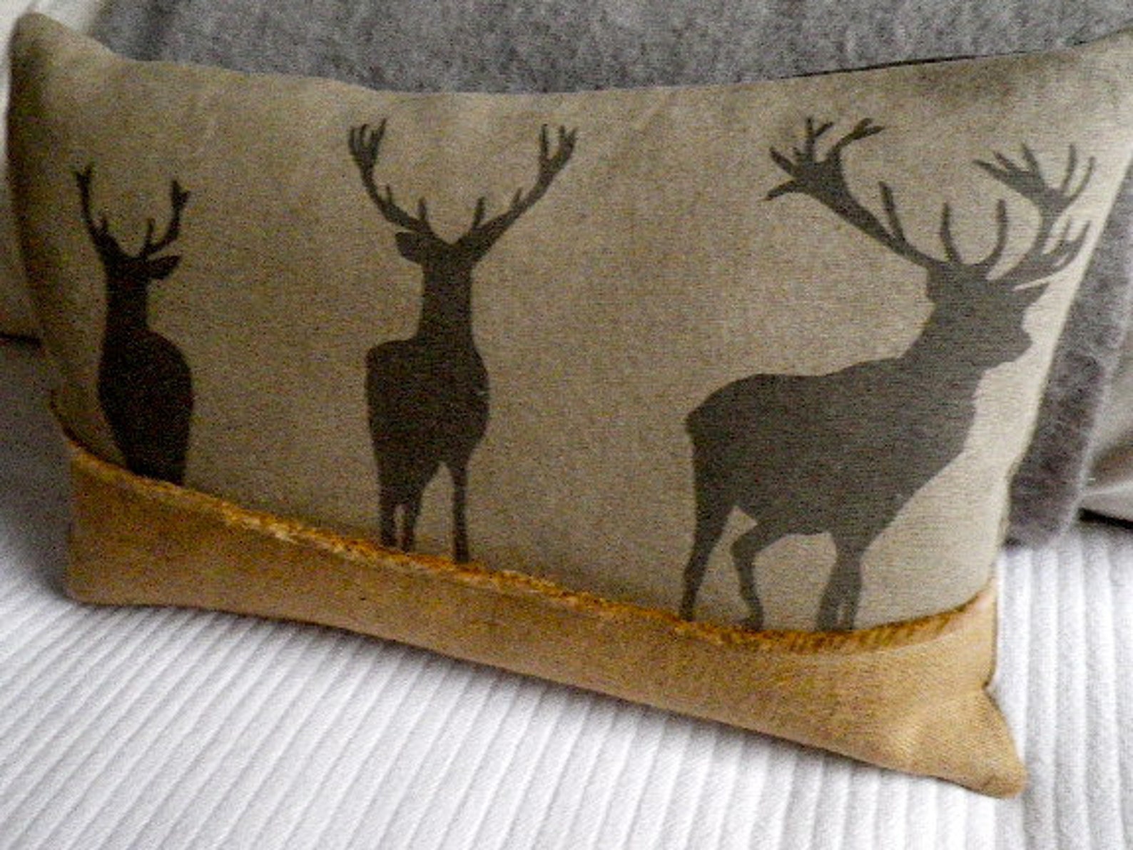 Hand printed triple stags cushion cover | Etsy