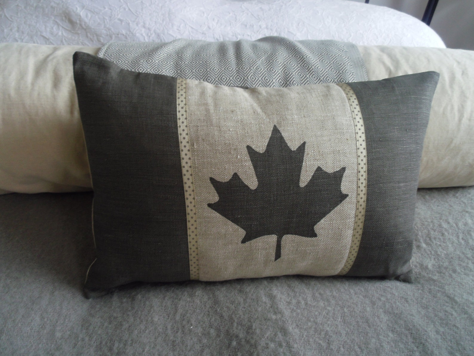 Handprinted Charcoal Canadian Flag Pillow Cover | Etsy