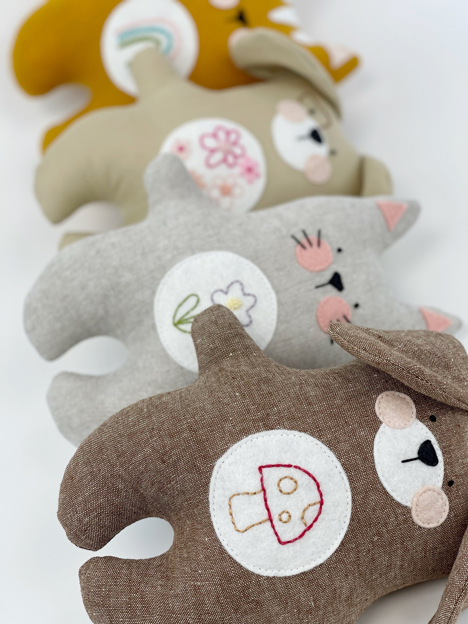 Boho BUNDLE Sewing Pattern, 4 Animal Doll Pattern, Embroidered Cat ...