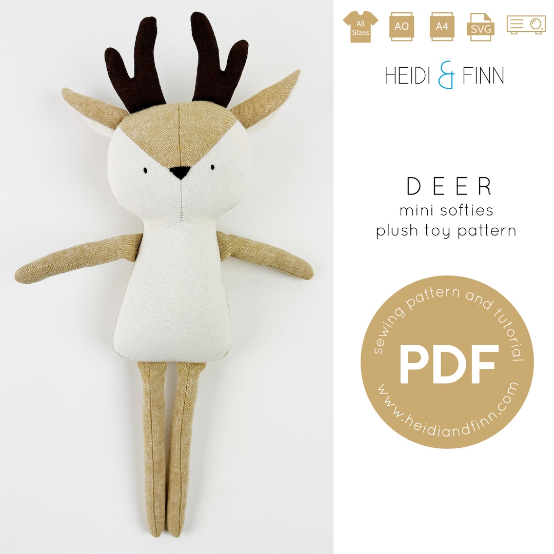DEER Doll Sewing Pattern, Mini Softie Pattern, Deer Sewing Pattern ...