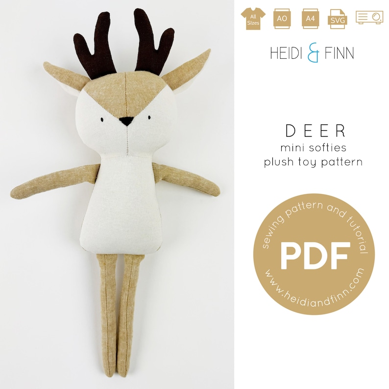 DEER Doll Sewing Pattern, Mini Softie Pattern, Deer Sewing Pattern ...