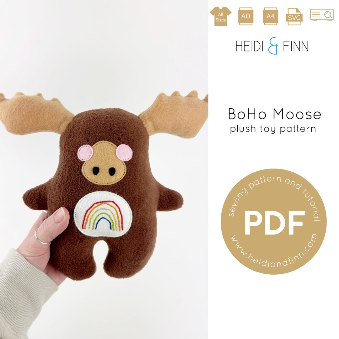 Boho MOOSE Sewing Pattern, Embroidered Moose Plush Toy, Animal Sewing ...