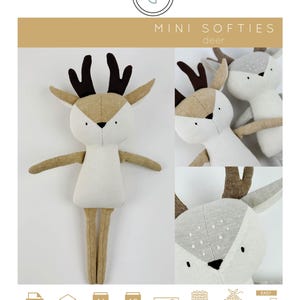 DEER Doll Sewing Pattern, Mini Softie Pattern, Deer Sewing Pattern ...