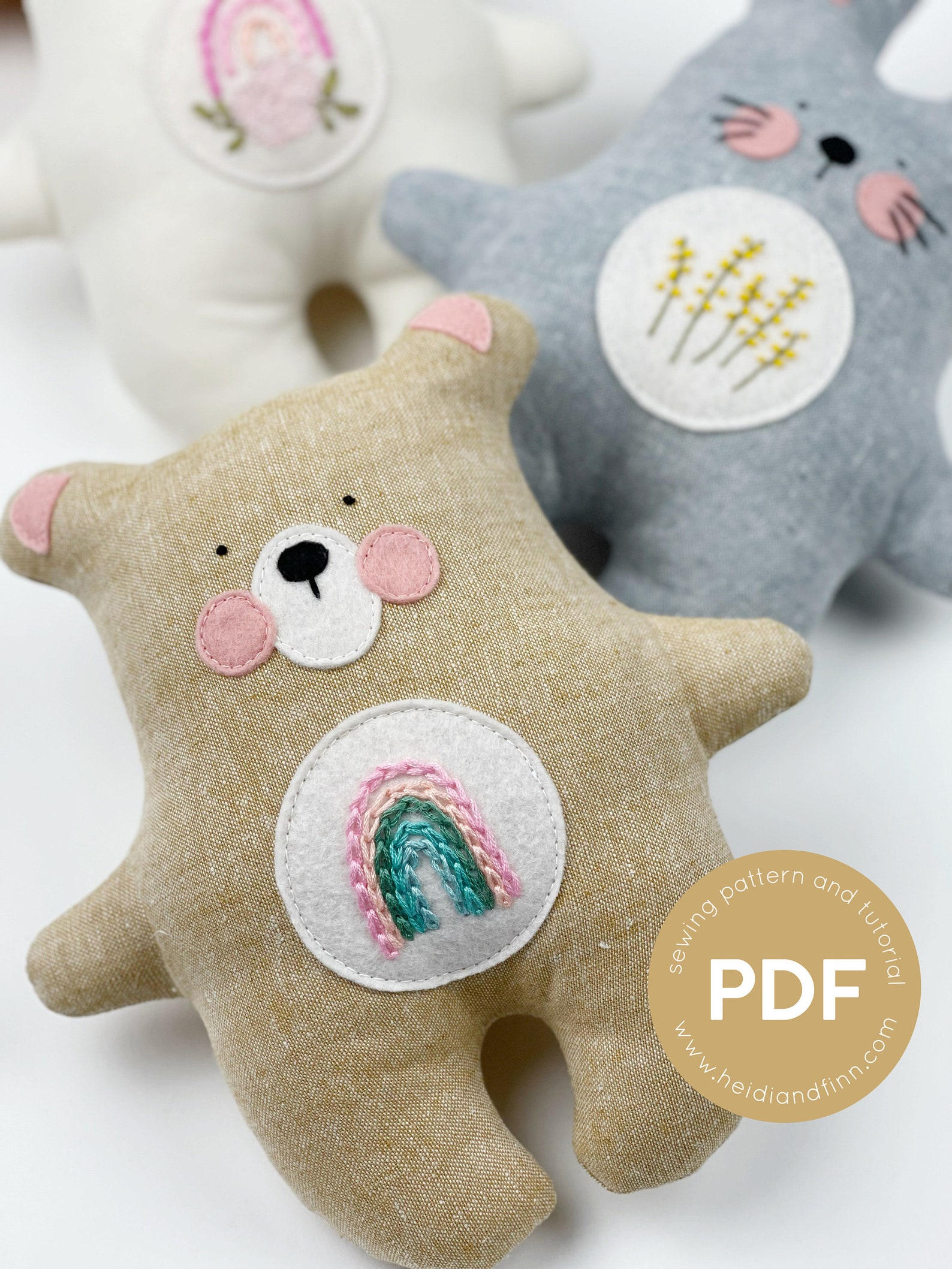 Boho BUNDLE Sewing Pattern, 4 Animal Doll Pattern, Embroidered Cat Plush, Bunny Doll Pattern ...