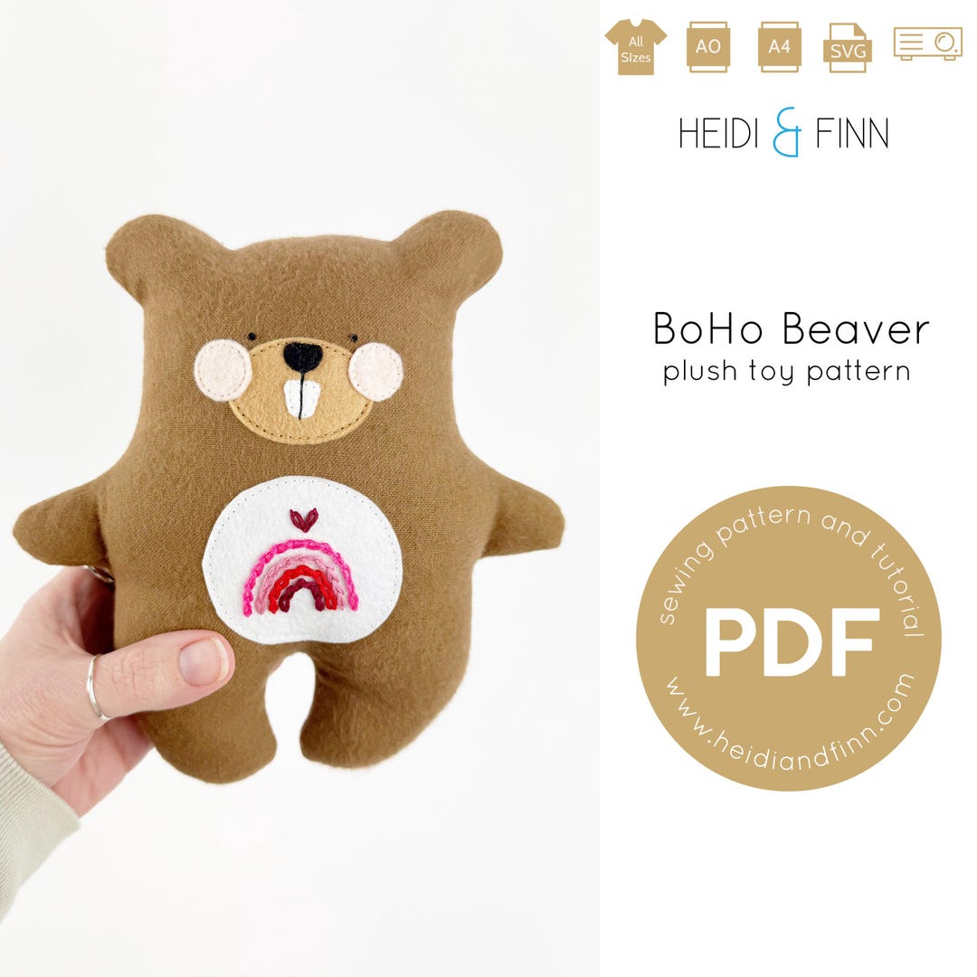 Boho BEAVER Sewing Pattern, Embroidered Plush Toy, Animal Sewing ...