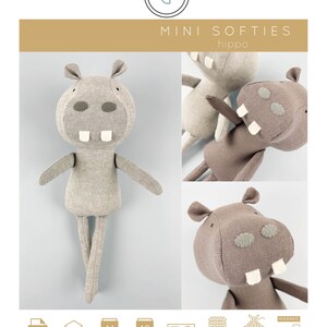 Hippo Doll Sewing Pattern, Mini Softie Pattern, Hippo Sewing Pattern ...
