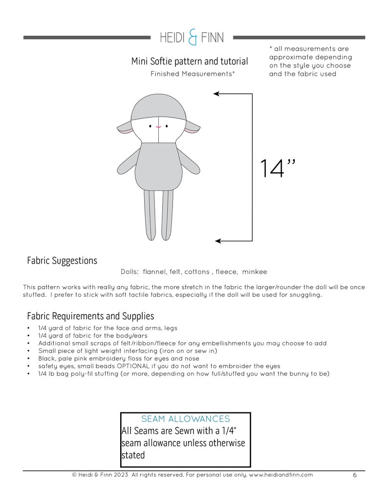 Sheep Doll Sewing Pattern, Mini Softie Pattern, Lamb Sewing Pattern ...